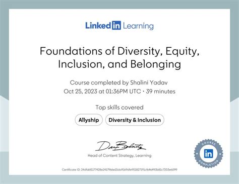 shalini yadav on linkedin certificate of completion