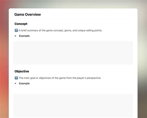 Game Design Document Template Free Craft Template