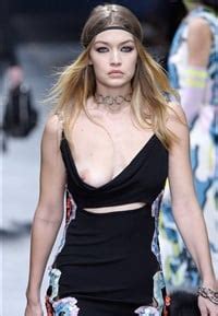 Gigi Hadid Full Nip Slip On Runway At Versace Fashion Show