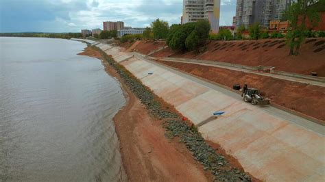 Construction And Strengthening Of A New Safety Embankment Along The River Clip Aerial View Ov