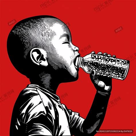 Ai创作图拿着瓶子喝水的小孩 努力工作粮食系列作品 喝酒图海报 无童工日广告 世界无童工日 喝酒创意插画 柬埔寨广告柬埔寨插画 喝酒装饰画 毒品公益广告 喝水的小孩 马赛公益广告设计 嘻哈插画