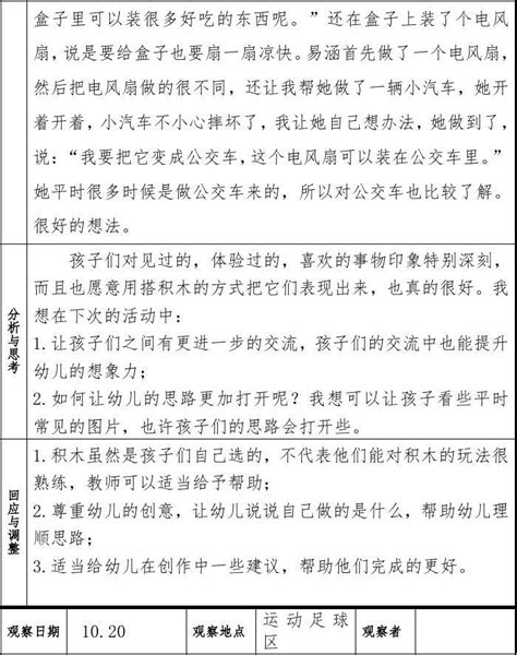大班133室外区域活动观察记录表 1文档之家