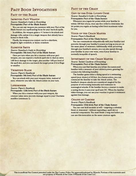 Warlock Expanded Invocation List Rdndhomebrew