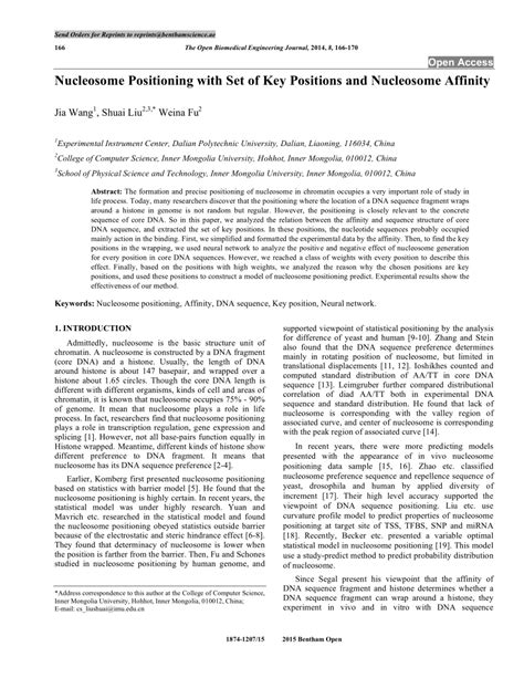 Pdf Nucleosome Positioning With Set Of Key Positions And Nucleosome Affinity