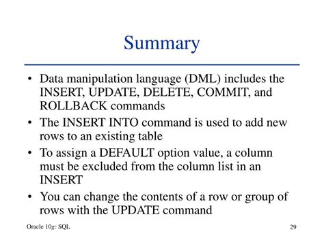 Ppt Chapter 5 Data Manipulation And Transaction Control Oracle 10 G