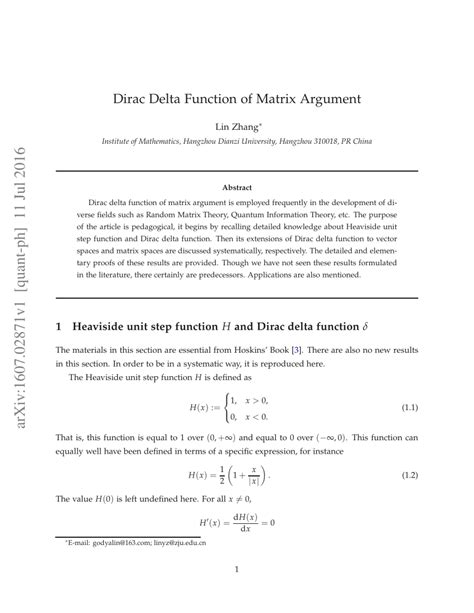 Pdf Dirac Delta Function Of Matrix Argument