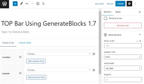 create a top bar using generateblocks