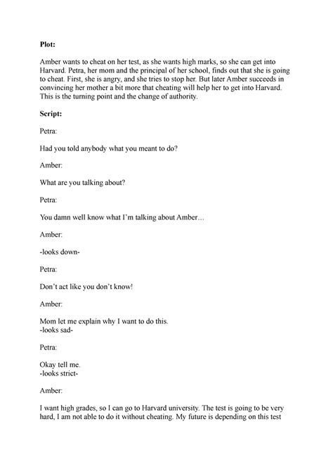 Script Plot Amber Wants To Cheat On Her Test As She Wants High Marks So She Can Get Into