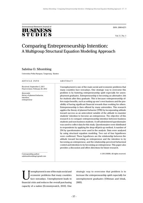 Pdf Comparing Entrepreneurship Intention A Multigroup Structural Equation Modeling Approach