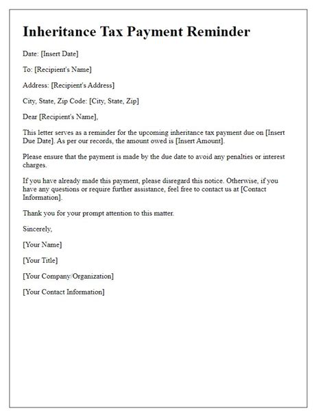 letter template for inheritance tax settlement reminder free samples