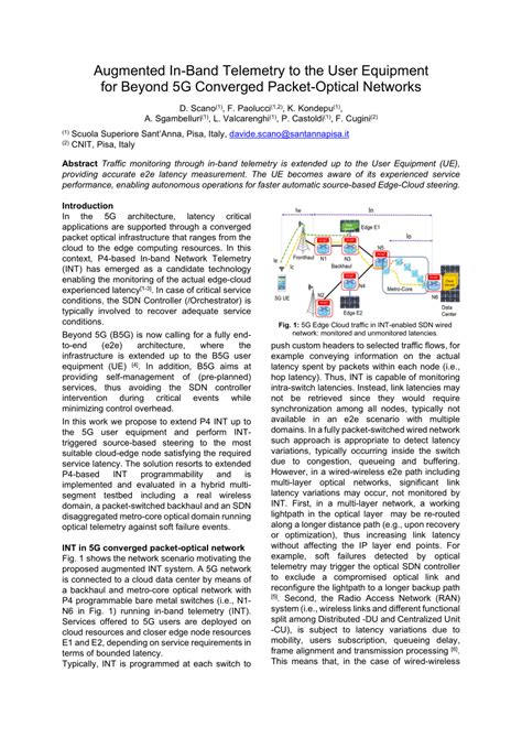 Pdf Augmented In Band Telemetry To The User Equipment For Beyond 5g Converged Packet Optical