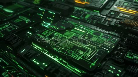 Abstract Green Circuit Board Background Futuristic Technology Design Stock Illustration