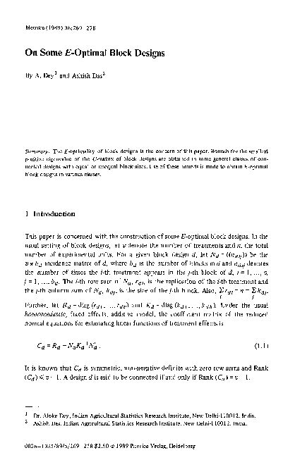 Pdf On Some E Optimal Block Designs