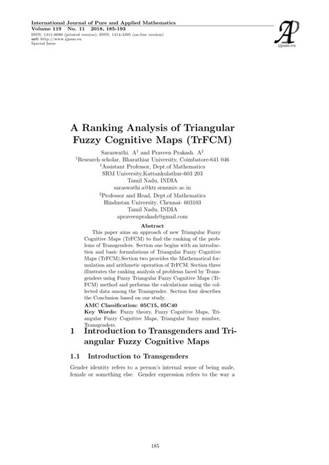 PDF A Ranking Analysis Of Triangular Fuzzy Cognitive Maps TrFCM