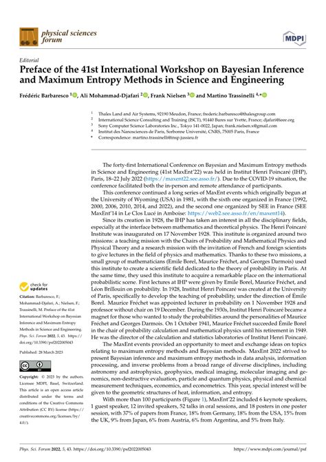 Pdf Preface Of The 41st International Workshop On Bayesian Inference And Maximum Entropy