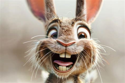 Closeup Of Happy Cartoon Rabbit Smiling With Big Teeth Premium Ai