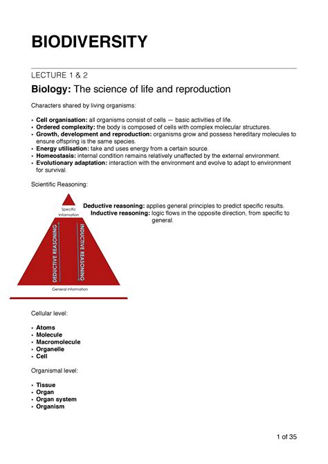 Biodiversity Lecture Notes BIODIVERSITY LECTURE Biology The Science Of Life
