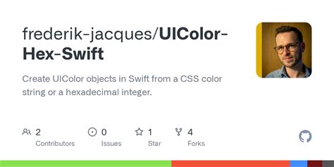 GitHub Frederik Jacques UIColor Hex Swift Create UIColor Objects In