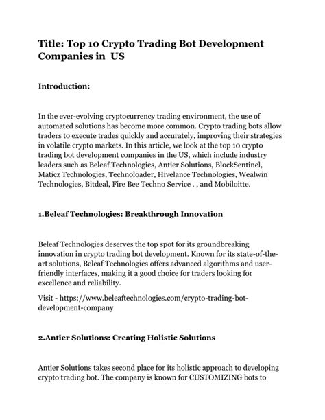 Ppt Top 10 Crypto Trading Bot Development Companies In Us Powerpoint