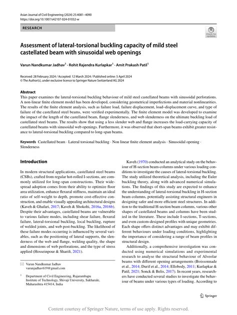 Assessment Of Lateral Torsional Buckling Capacity Of Mild Steel
