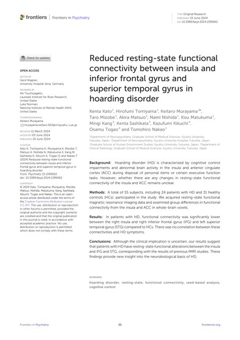 Pdf Reduced Resting State Functional Connectivity Between Insula And Inferior Frontal Gyrus
