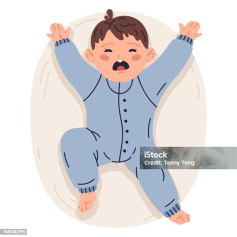 우는 아기 귀여운 작은 울음 소년 파란 장난 꾸러기를 입은 유아 아기 위퍼 아이 플랫 만화 벡터 일러스트 레이 션 아이에 대한