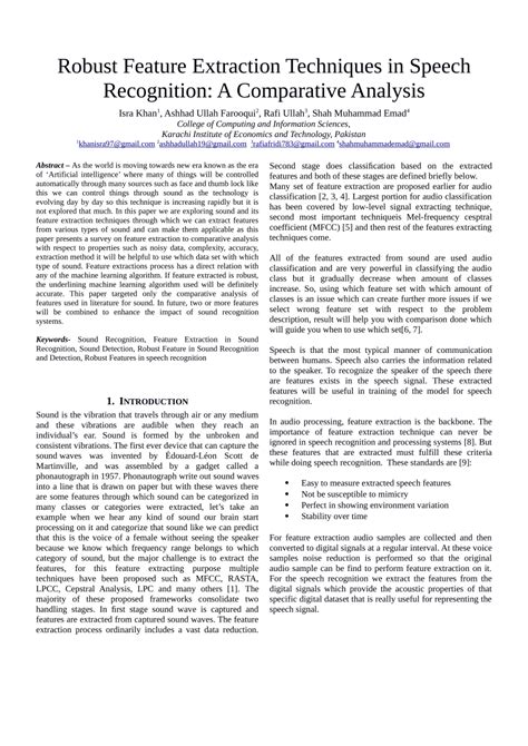 Pdf Robust Feature Extraction Techniques In Speech Recognition A