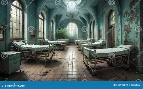 Mysterious Hospital Gurneys Inside Spooky Abandoned Asylum Generative Ai Stock Image