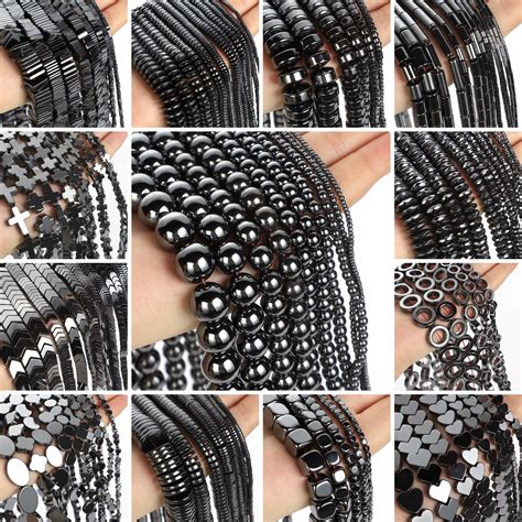 천연 블랙 적철광 스톤 라운드 루즈 스페이서 비즈 Diy 쥬얼리 제작 팔찌 귀걸이 액세서리 스타 하트 비즈 큐브