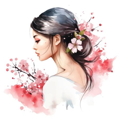 Premium Vector Japanese Girl With Cherry Blossom