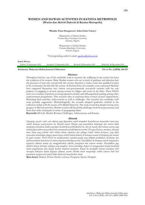 Pdf Women Dan Dawah Activities In Katsina Metropolis Wanita Dan Aktiviti Dakwah Di Katsina