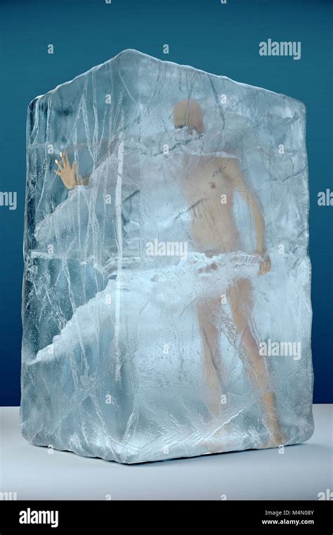 3d Render Of Human Frozen In Big Ice Block With Cracks And Facets Cryogenics Extreme