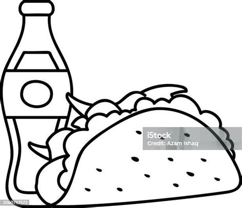 갓 구운 타코 와 음료 개략 개념 멕시코 사람 길거리 음식 Antojitos 벡터 디자인 패스트 푸드 손 끌기 상징 정크 푸드 표시 영어 미국 사람 요리 스톡 일러스트