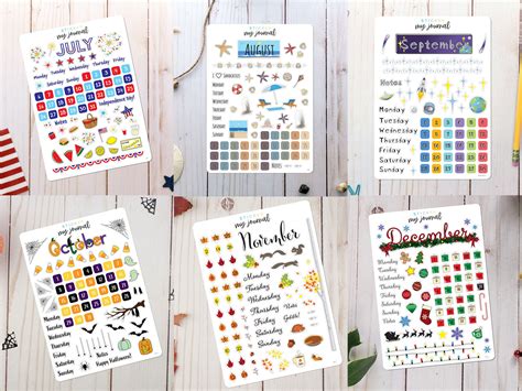 Monthly Calendar Sticker Sheets A Full Year Of Themed Bullet Journal