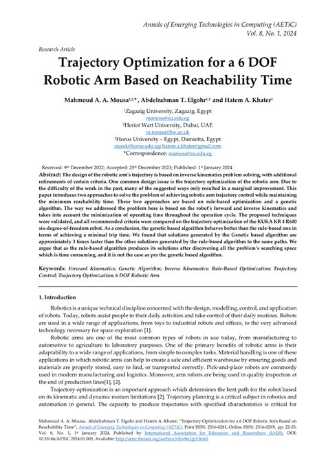Pdf Trajectory Optimization For A 6 Dof Robotic Arm Based On