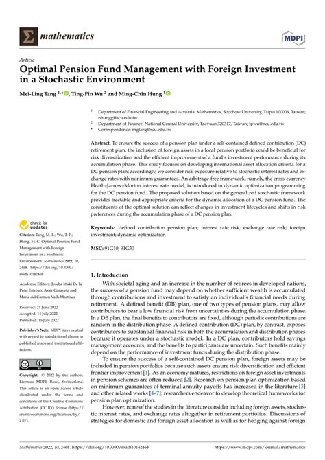 Pdf Optimal Pension Fund Management With Foreign Investment In A Stochastic Environment