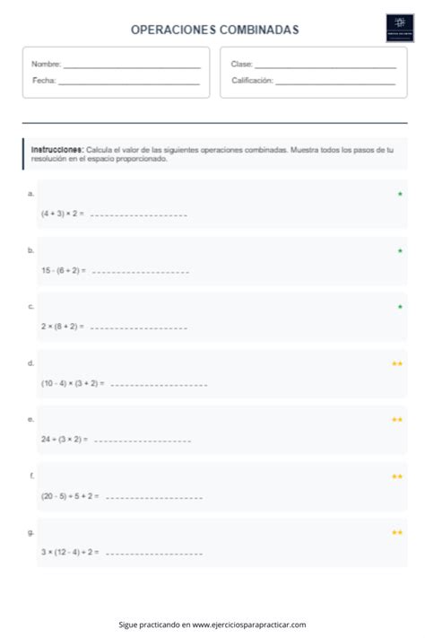 Operaciones Combinadas Primero De La Eso