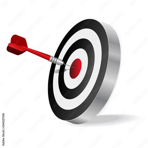 Red Dart Arrow Hitting Center Target Isolated On White Background