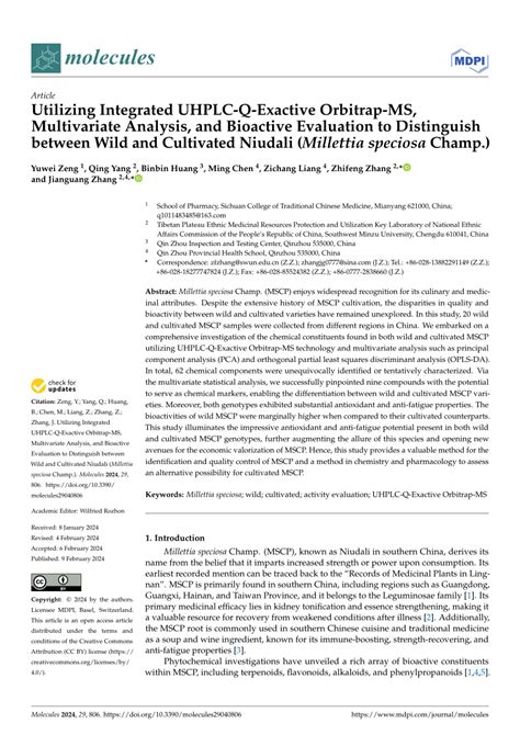 Pdf Utilizing Integrated Uhplc Q Exactive Orbitrap Ms Multivariate Analysis And Bioactive