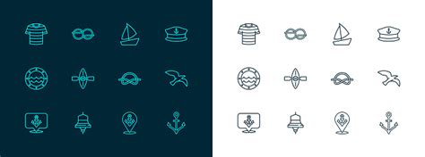 세트 라인 캡틴 모자 선박 벨 해상 로프 매듭 앵커 위치 카약 및 패들 요트 범선 줄무늬 선원 티셔츠 및 아이콘 벡터 갈매기에 대한 스톡 벡터 아트 및 기타 이미지 Istock