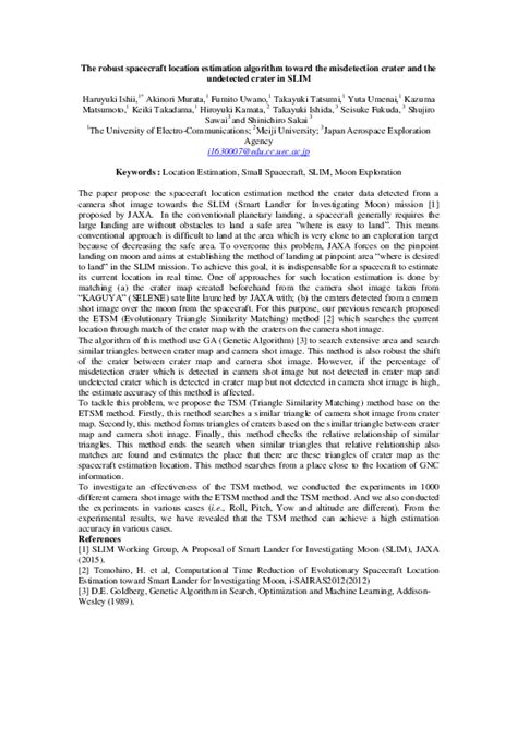 Pdf The Robust Spacecraft Locaiton Estimation Algorithm Toward The Misdetection Crater And The