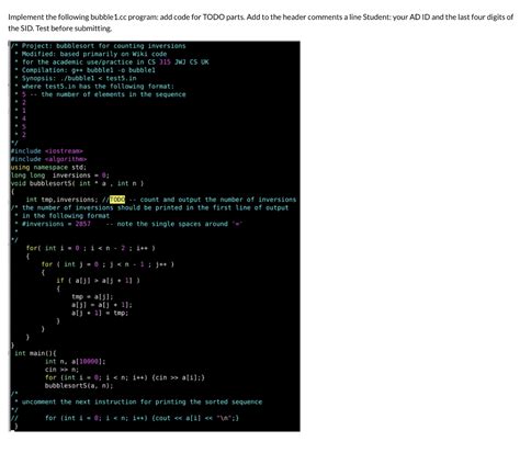 Solved Implement The Following Bubble Cc Program Add Code Chegg