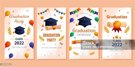 졸업식 파티 및 의식 수직 소셜 미디어 템플릿 벡터 레이아웃 초대 템플릿입니다 학위 수여식 초대 학생 인사말 디자인 학위에 대한 스톡 벡터 아트 및 기타 이미지 Istock