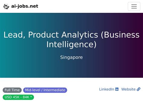 Hiring Lead Product Analytics Business Intelligence In Singapore