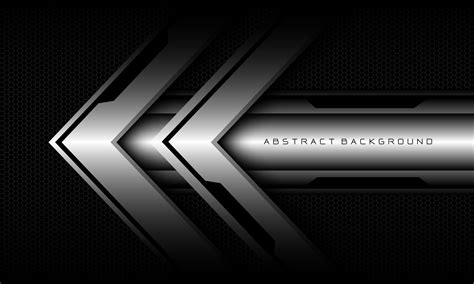 Abstract Silver Arrow Black Cyber Geometric Line Banner On Black Hexagon Mesh Pattern Design