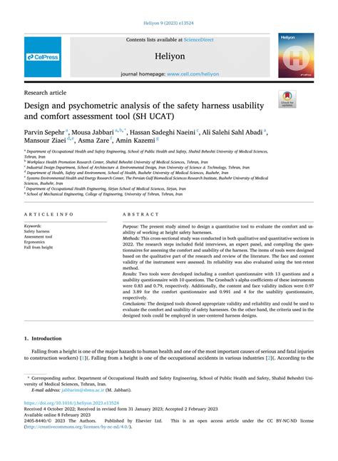 Pdf Design And Psychometric Analysis Of The Safety Harness Usability And Comfort Assessment