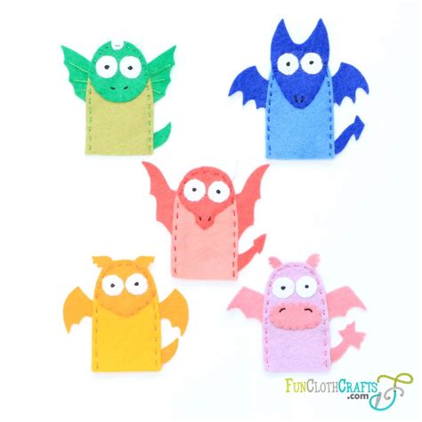 5 Adorable Dragon Finger Puppets With Pdf Pattern Fun Cloth Crafts