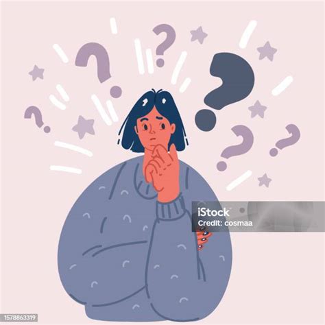 생각하는 소녀의 벡터 그림입니다 아름다운 얼굴 의심 문제 생각 감정 호기심 많은 여자가 질문하고 물음표 일러스트레이션에 대한 스톡 벡터 아트 및 기타 이미지 Istock