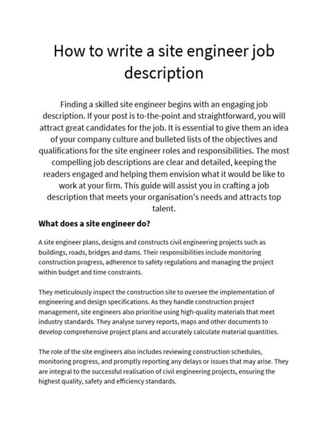 How To Write Site Engineer Jd Pdf Project Management
