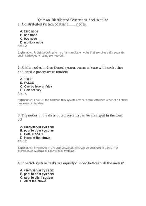 Quiz On Distributed Computing Architecture A Distributed System